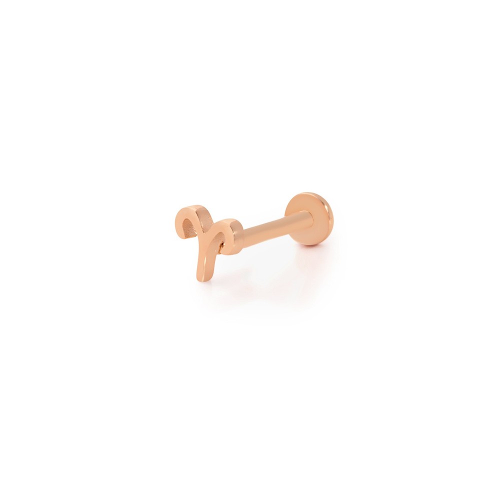 Aries Zodiac Sign Minimalist Tragus Ear Piercing Stud Real 14K Solid ...
