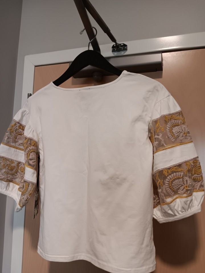 CLICHE NEW TOP SHIRT Balloon Sleeve Lace Mustard BLOUSE SHIRT WHITE ...