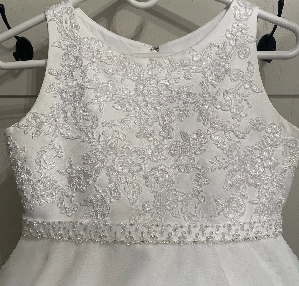 Joan Calabrese Girls First Communion Dress Beaded Lace Size 7.5 ...