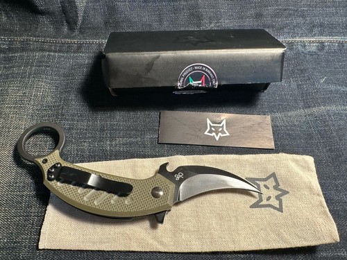 RARE FOX-826OD FOLDING RECURVE BLADE OLIVE HANDLE KARAMBIT KNIFE MADE ...