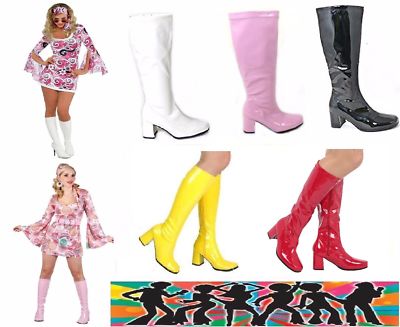 WOMENS FANCY DRESS PARTY GO GO BOOTS LADIES 1960s 1970s GOGO RETRO SIZE ...