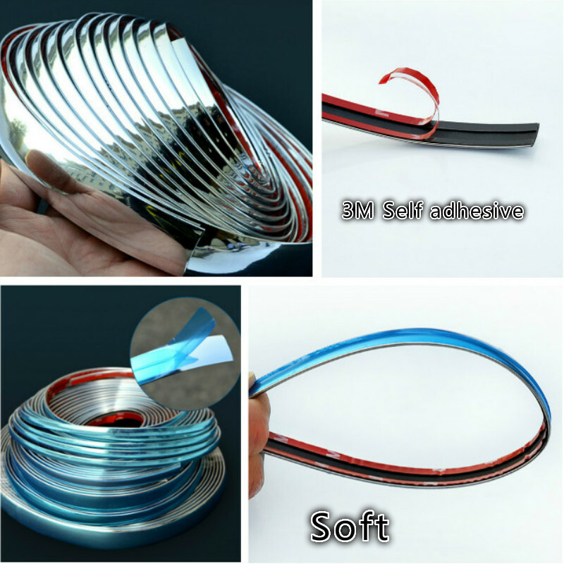 5M Universal Chrome Car Moulding Trim Strip car Door Edge Scratch ...