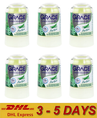 6 x GRACE NATURAL CRYSTAL DEODORANT ALOE VERA EXTRACT ALUM ROLL ON 24 ...
