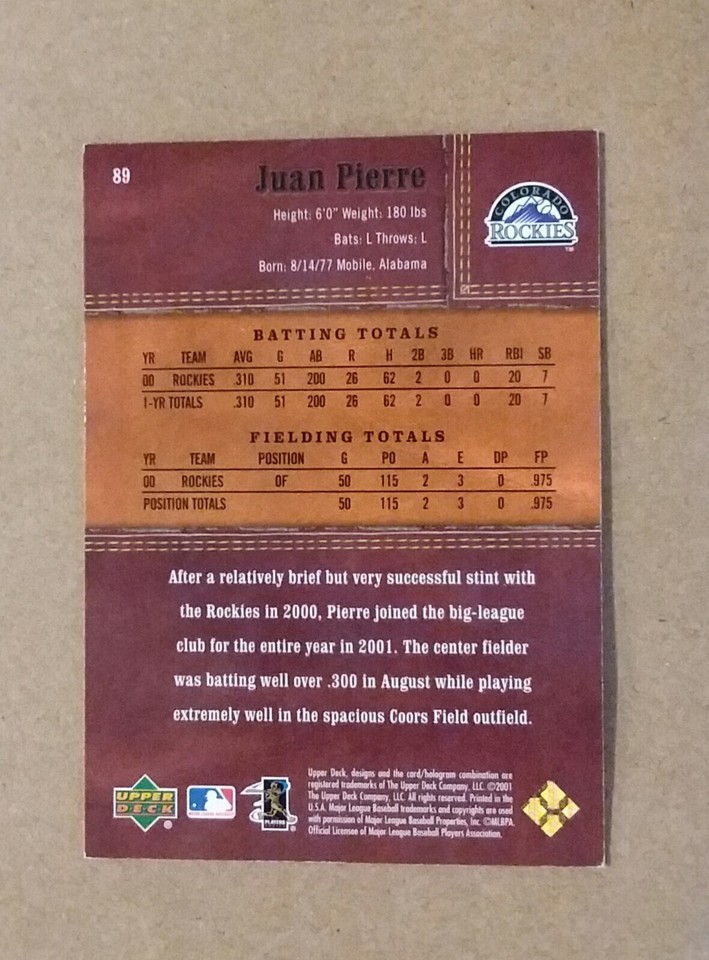 2001 Upper Deck Gold Glove Baseball Card #89 Juan Pierre | eBay