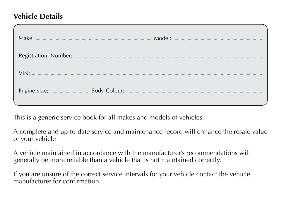 New Blank Car Service History Books Maintenance Record any Make & Model ...