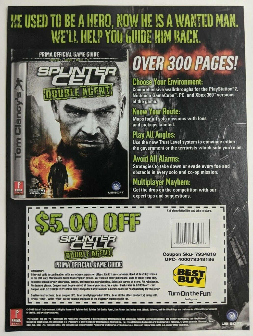 Splinter Cell Double Agent Print Ad Game Guide Poster Art PROMO Best ...