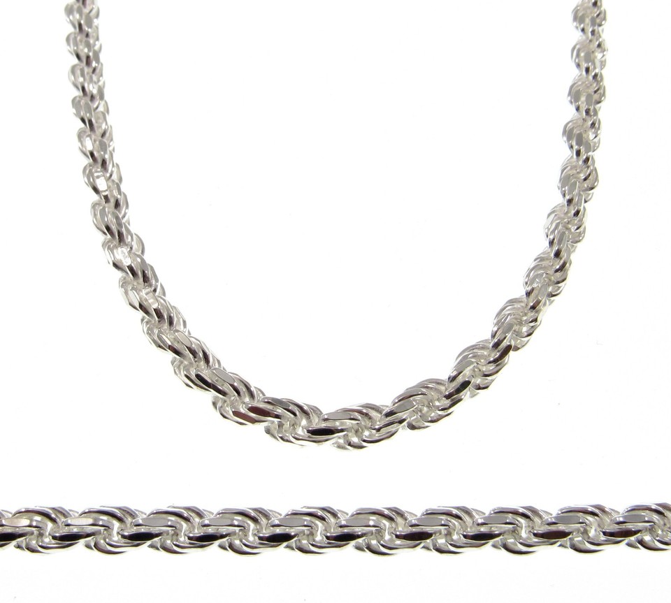 5MM Solid 925 Sterling Silver DIAMOND CUT ROPE CHAIN Bracelet or ...