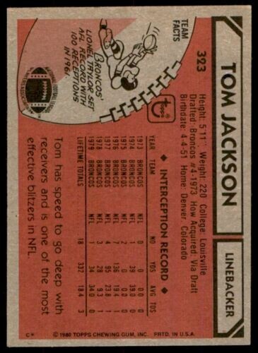 1980 TOPPS FOOTBALL TOM JACKSON DENVER BRONCOS #323 | eBay