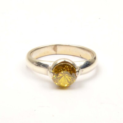 Natural Yellow Zircon Ring, 925 Silver Ring Round Shape 4.50 US ...