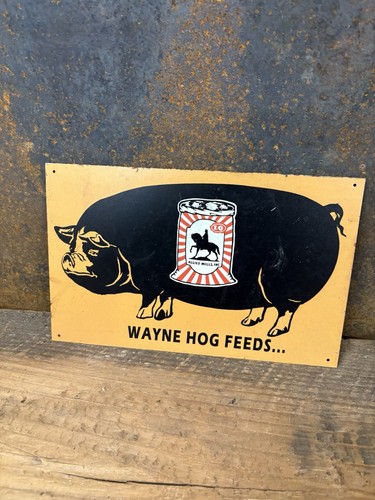 Vintage Sign Wayne Pork Feed Store Pig Hog Purina Farm Antique Corn Sow ...