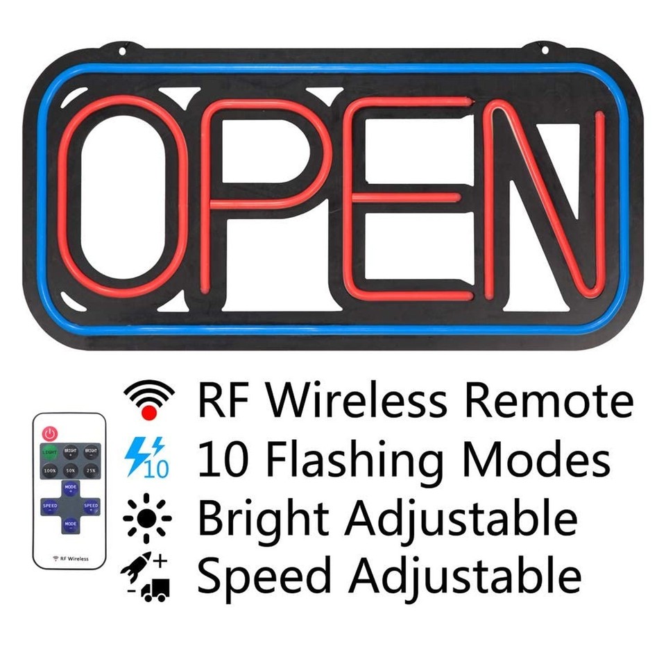 LED Neon Open Sign for Business 24x12In Large Size Blue Frame Red ...