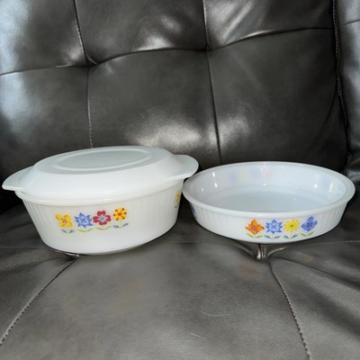 2 Phoenix Opalware Casserole Dish Serving Bowl Glass Vintage Floral ...