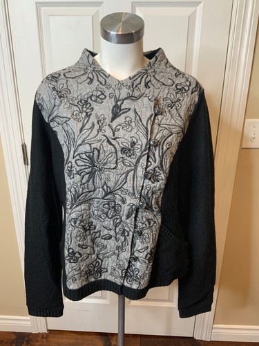 Knitted & Knotted Gray & Black Floral Embroidered Jacket W/ Boiled Wool ...