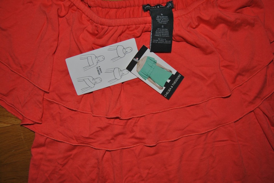 NWT Womens Chelsea & Theodore Coral Ruffled Tier Top 4Way Blouse Shirt ...