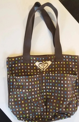 Roxy Canvas Tote Beach Bag Brown with Polka Dots Metro Travel Books Sm ...