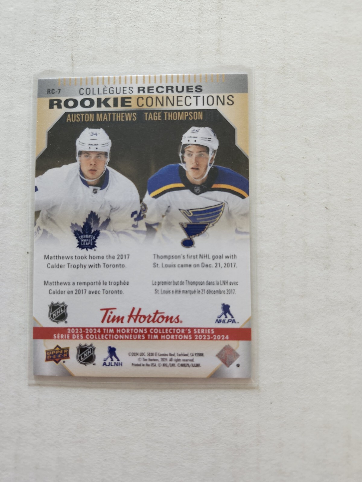 2023-24 Tim Hortons Greatest Duos Rookie Connections Auston Matthews ...