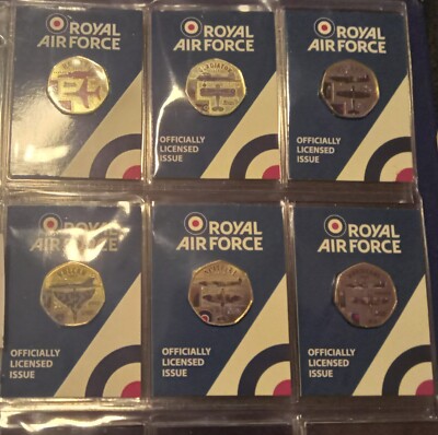 RAF Royal Air Force 50p Shaped Coins. Years 1934, 1935, 1936, 1937 ...