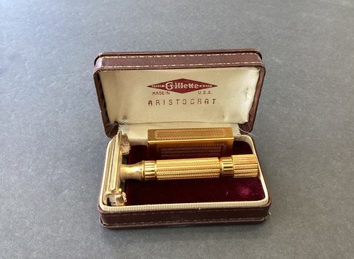 Vintage 1930s 1940s Gillette Open Comb TTO Gold Aristocrat Safety Razor ...