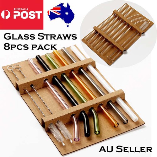 8PCs Glass Pyrex Drinking Straws Pack 3xBent+3xStraight+2xBrushes ...