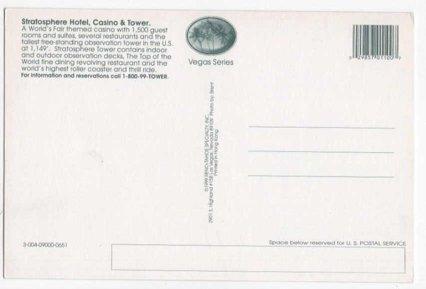 Stratosphere Hotel Casino Tower City Las Vegas Desert Unposted Chrome ...