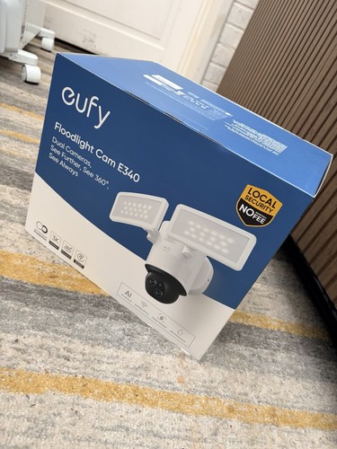 Eufy E340 Security Floodlight Camera Dual Cameras, 3K, 360° Outdoor ...