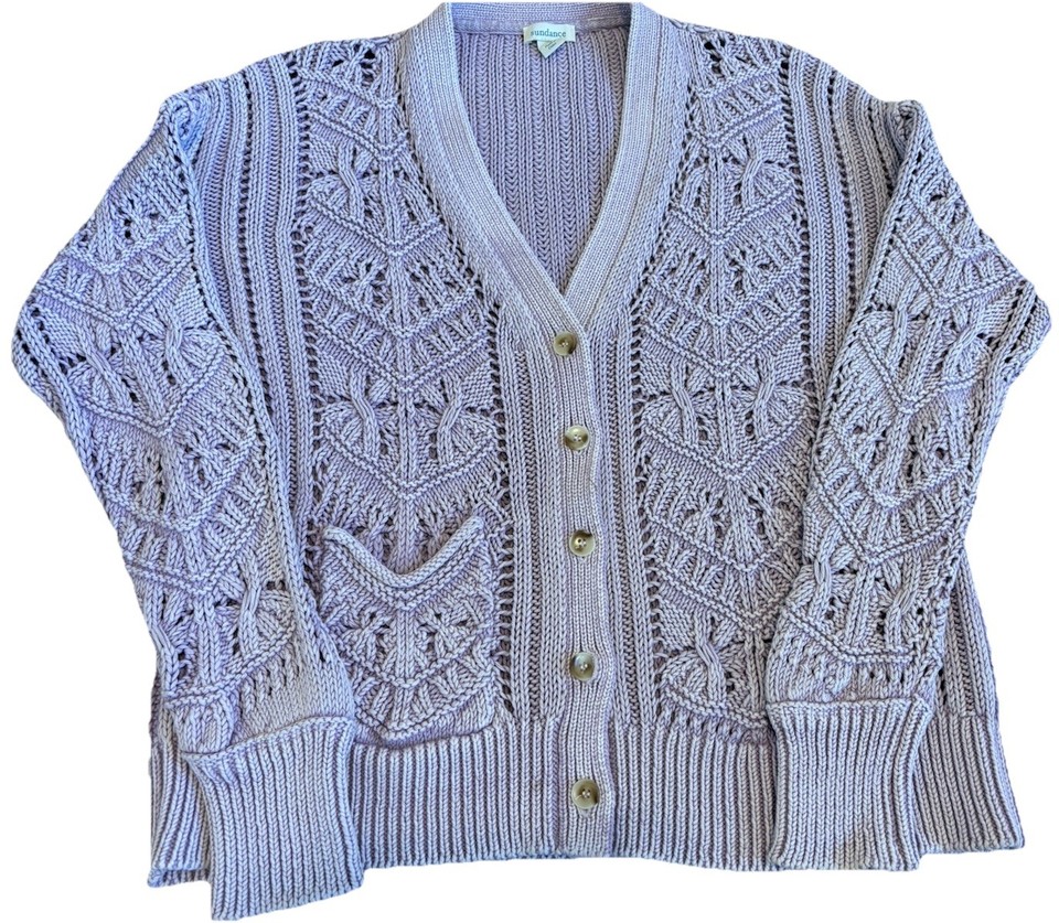 Sundance Lavender Cotton Knit Cardigan Sweater Size L | eBay