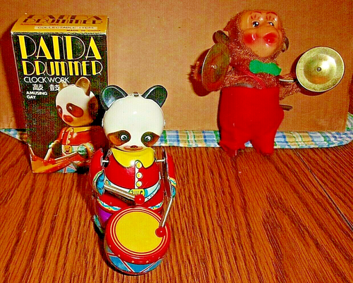 2 Windup Toys Monkey w/ Cymbals for parts or play & Windip Panda w/box ...