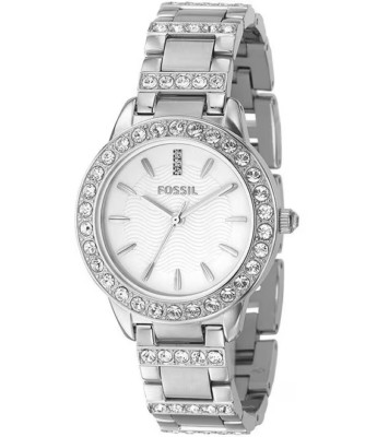 Fossil Jesse Watch Womens 34mm Gem Bezel Silver Bracelet ES2362 NEW IN ...