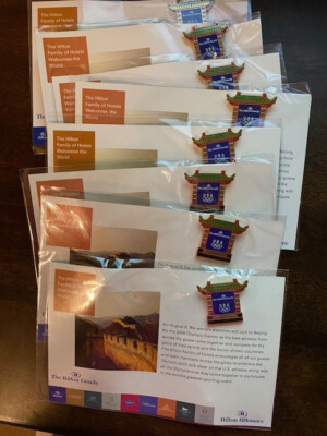 1992 BEIJING OLYMPICS PINS 10 HILTON HOTEL TEMPLE GATE CHEER ATHLETES ...