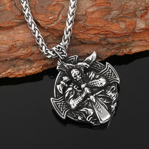 Mens Vintage Viking Norse Odin Warrior Raven Shield Pendant Necklace ...