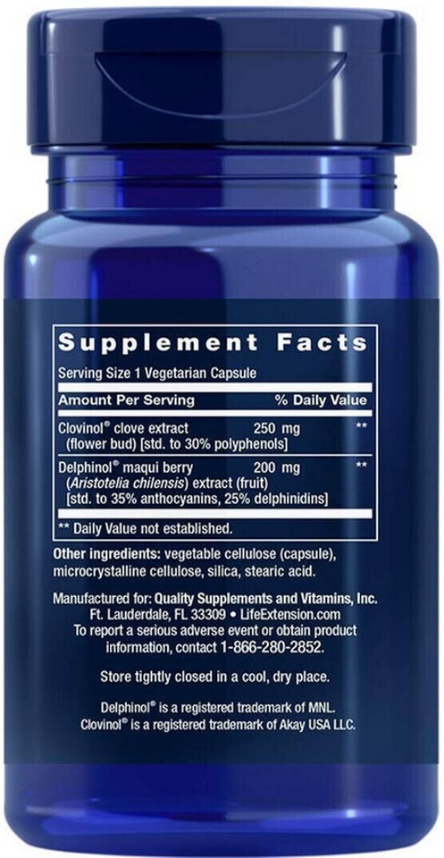 Life Extension Glycemic Guard 2X30 Caps Delphinol/Maqui berry/Clovinol ...