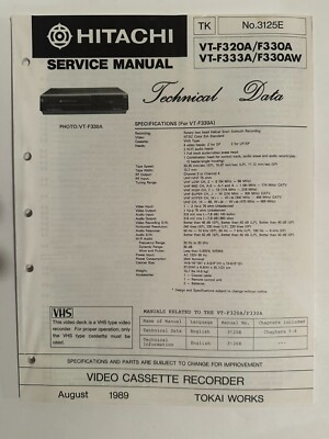 Hitachi VT-3200A/F330A VT-F333A NO.3125E Video Cassette Recorder ...