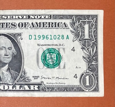 1996 October 28 (D 19961028 A) BIRTHDAY $1 One Dollar Bill Serial ...