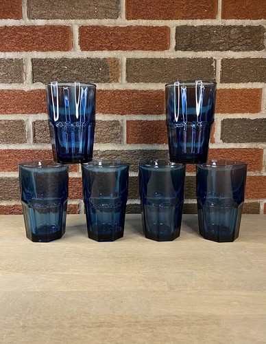 Vintage Set Of 6 Libbey Crisa Dusty Blue Paneled Drinking Glass ~ Tumbler | eBay