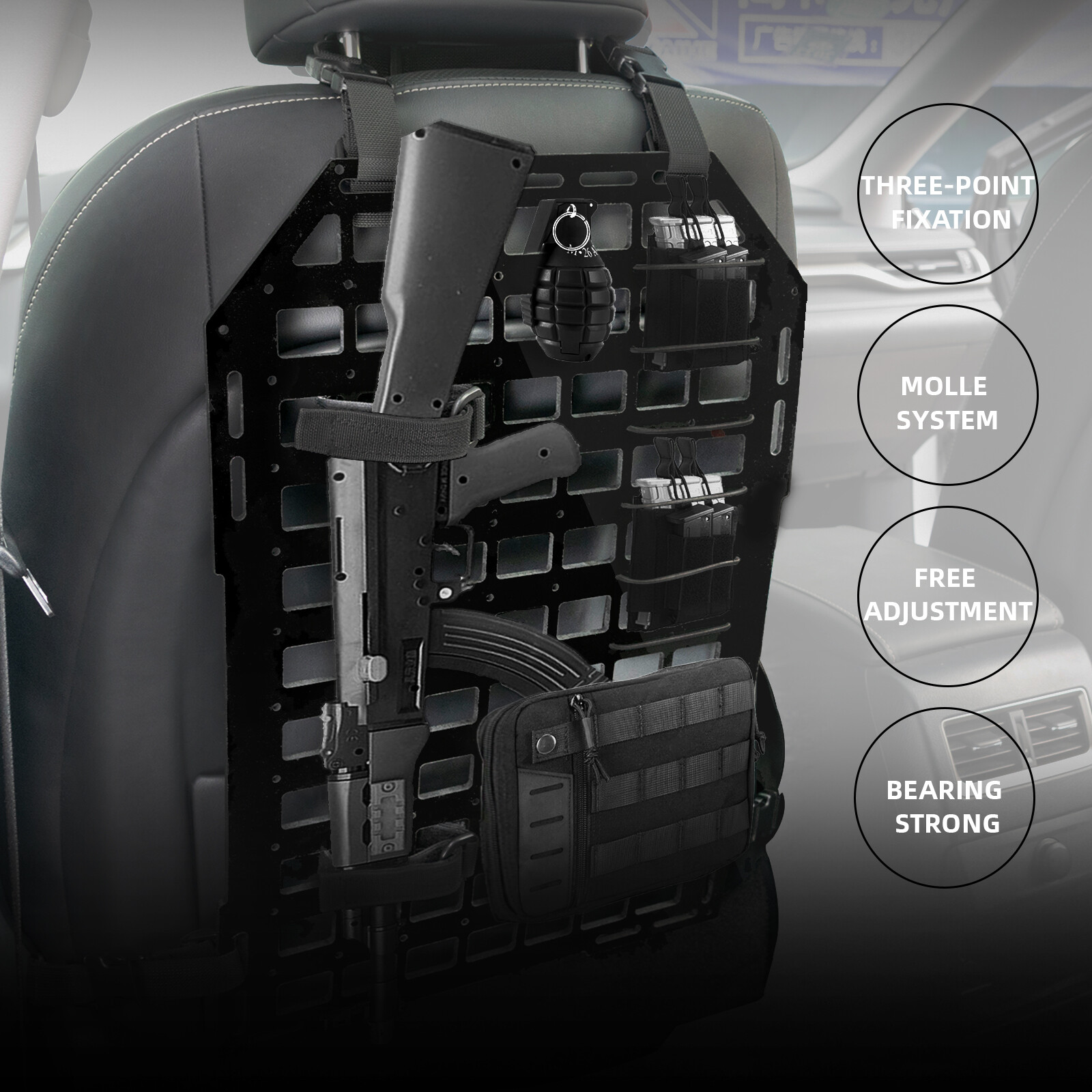 MOLLE Panel Car Seat Back Gun Mount Cover Rack Storage Organizer ...