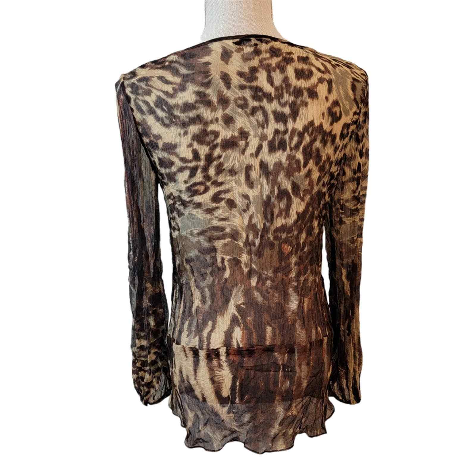 CAbi Brown Animal Print Long Silk Tunic Top 806 Sheer… - Gem