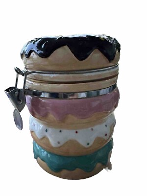 DONUTS Hinged Cookie Snac Jar Locking Lid Canister Kitschy Fun Boston ...