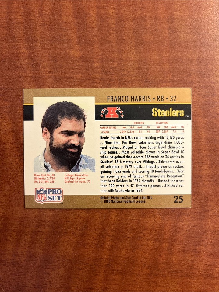 1990 NFL Pro Set Franco Harris #25 Pittsburgh Steelers HOF | eBay