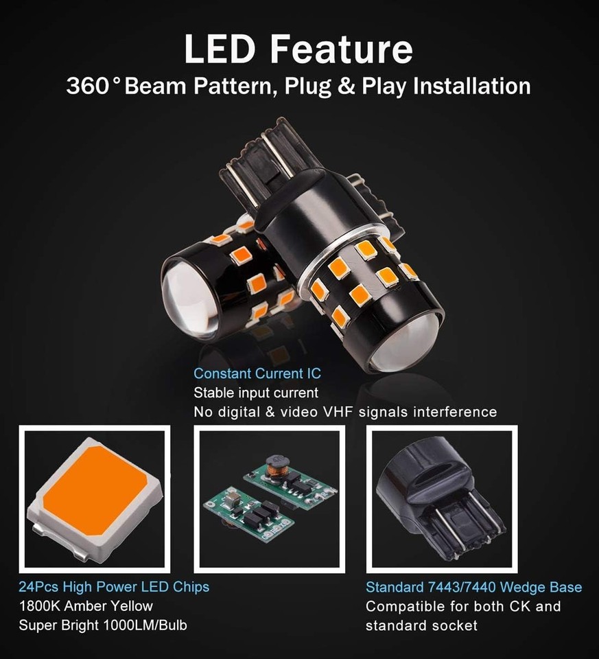 Bright LED Bulbs Amber Yellow 9-30V Non-Polarity 24-SMD LED Chipsets ...