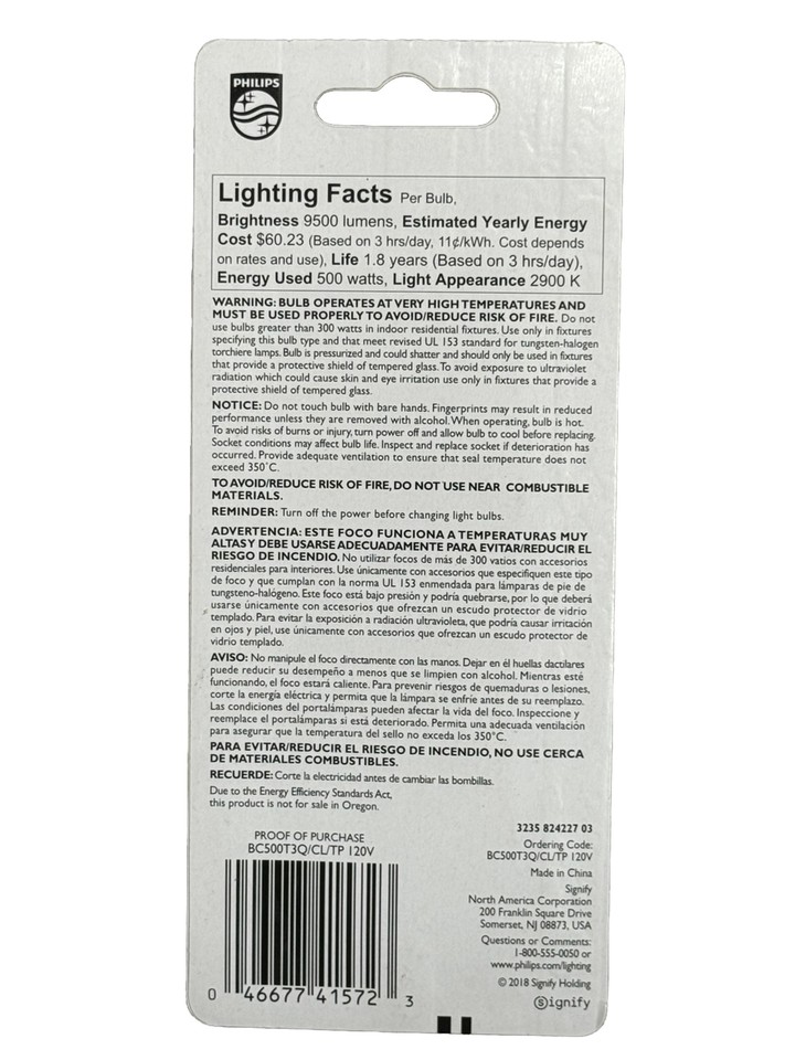 Philips Work Light Security Bulb, 500W 120V Clear, RSC Base T3, 2 Pack ...