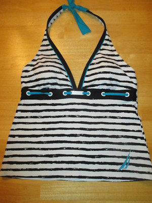 Sz 12 NAUTICA Halter Bathing Swim Top BlkWhtTealBlu Soft Shell Bra | eBay