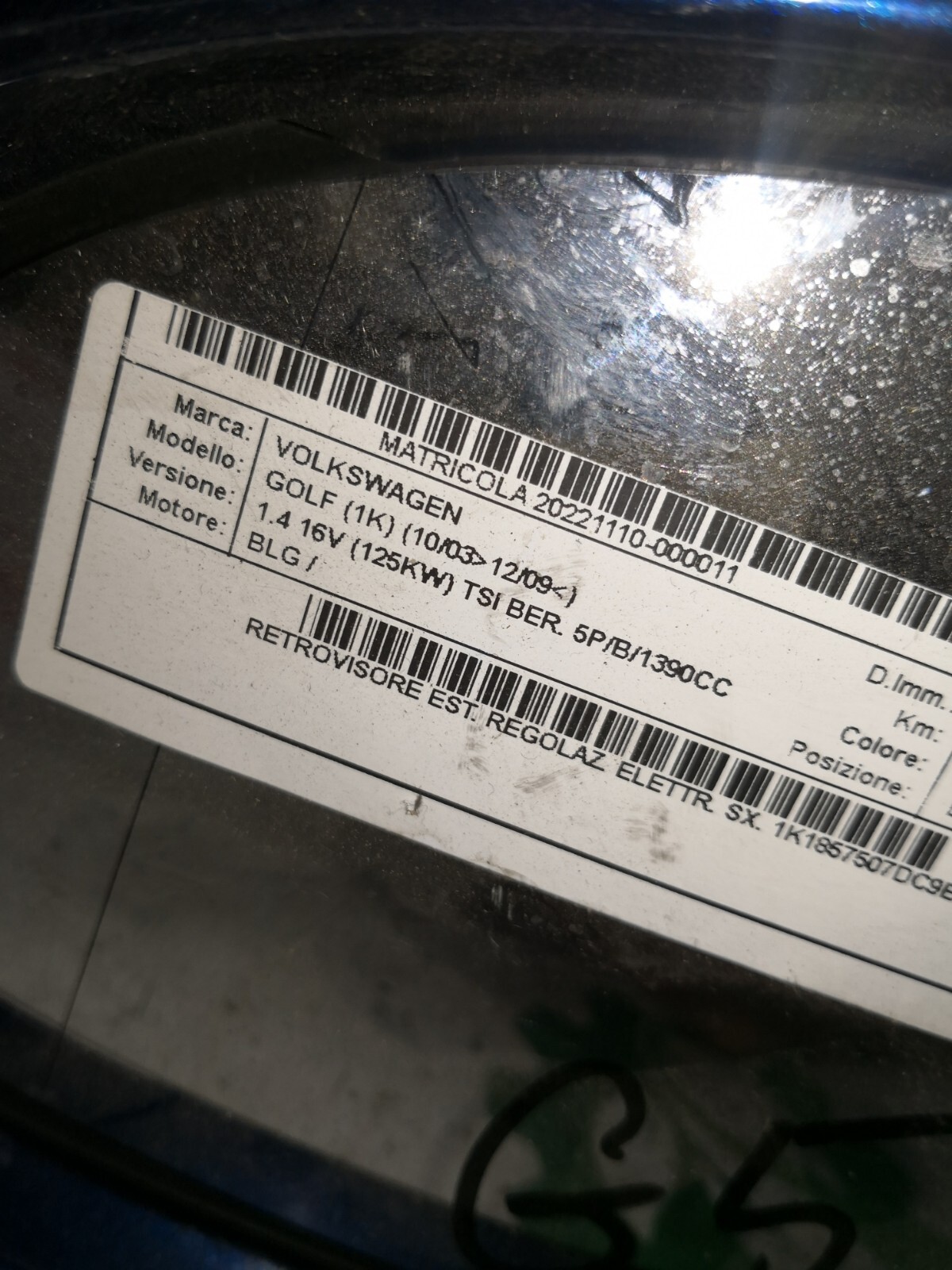 1k1857507d SPECCHIETTO RETROVISORE SPECCHIO Sinistro 7pin Volkswagen ...