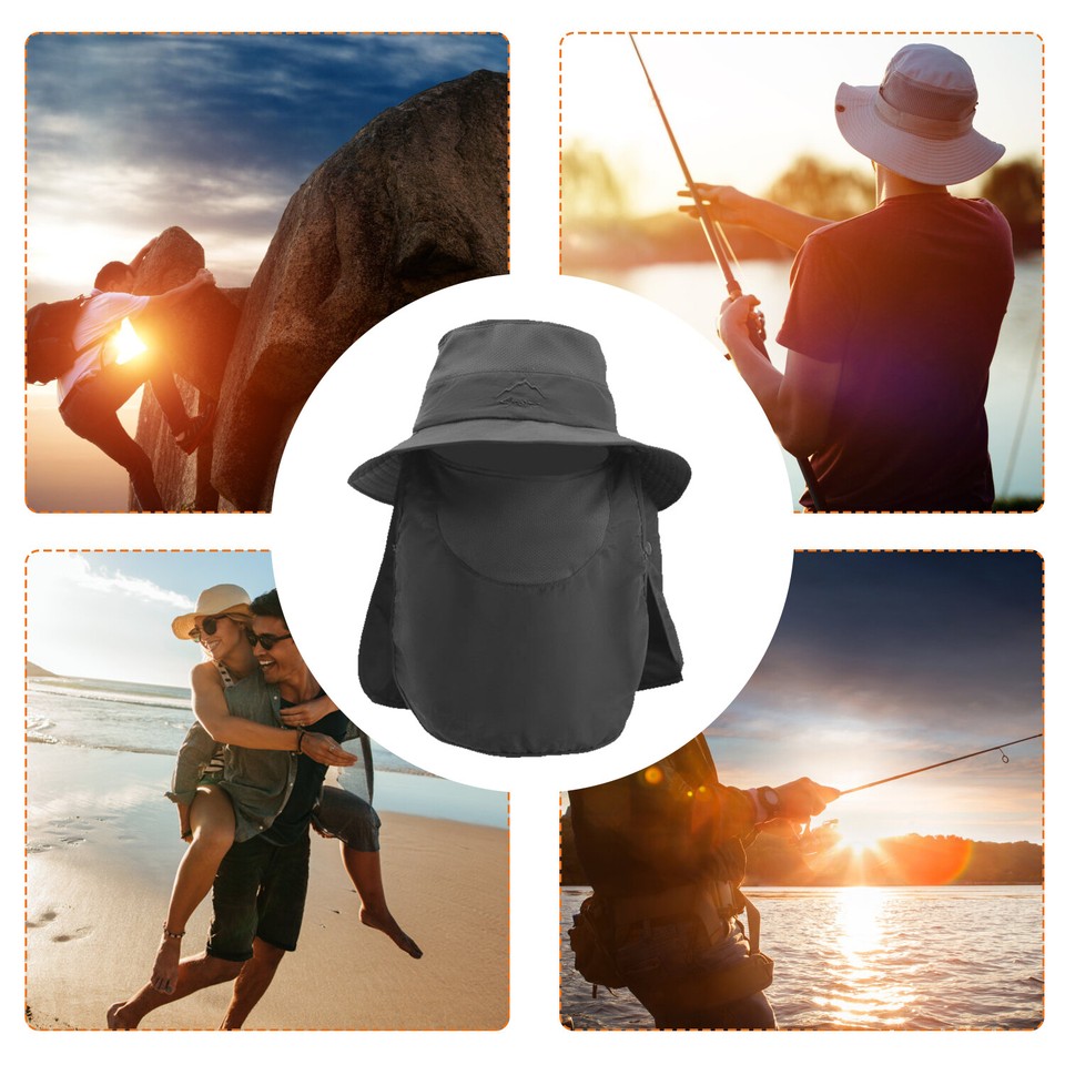 Wide Brim UV Protection Hat - Neck Flap Cap for Fishing, Hiking ...