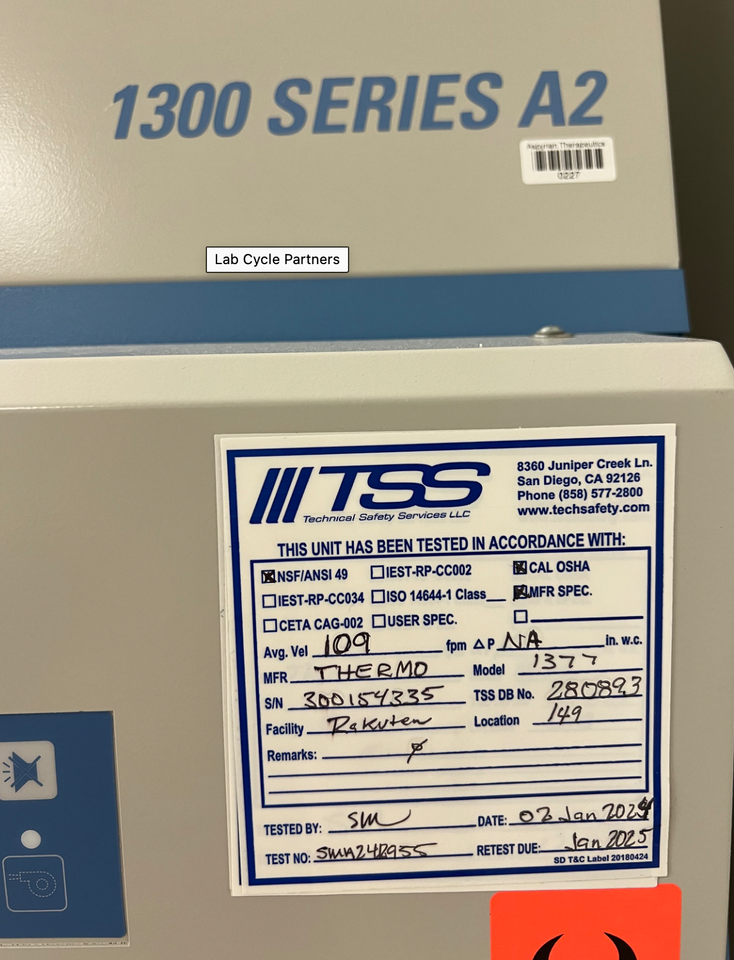 Thermo Scientific 1300 (1377) Class II A2 Biological Safety Cabinet 6 ...