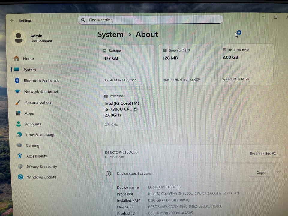 Intel Nuc 7i5DNKE i5-7300U CPU@2.6Ghz, 8Gb Ram, 512 Gb Hard Drive, Wifi, Win11 | eBay