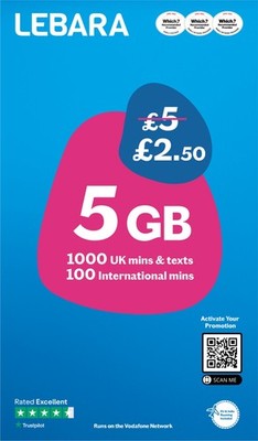Lebara Mobile SIM Card with 5GB Data Plan for £2.50, No Contract, Multi ...