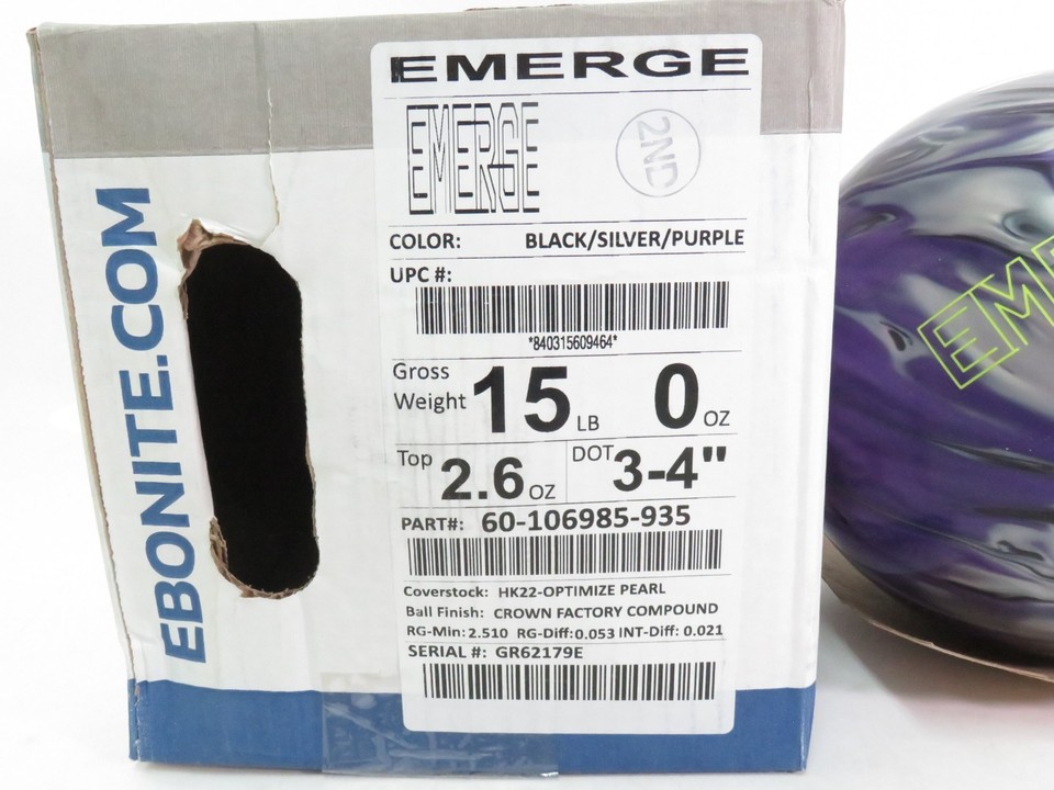 New Undrilled Ebonite Emerge 15lb Black SIlver Purple Bowling Ball (S ...