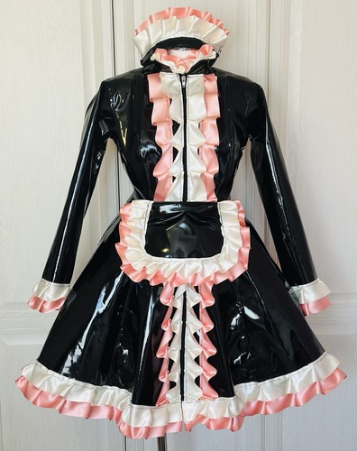 Misfitz black PVC & satin Sissy Maids dress. Two way zip. SIZE 16. CD ...