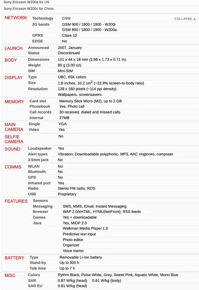 Original Sony Ericsson W200 W200i 2G GSM 900 1800 1900 CAMERA Cell ...