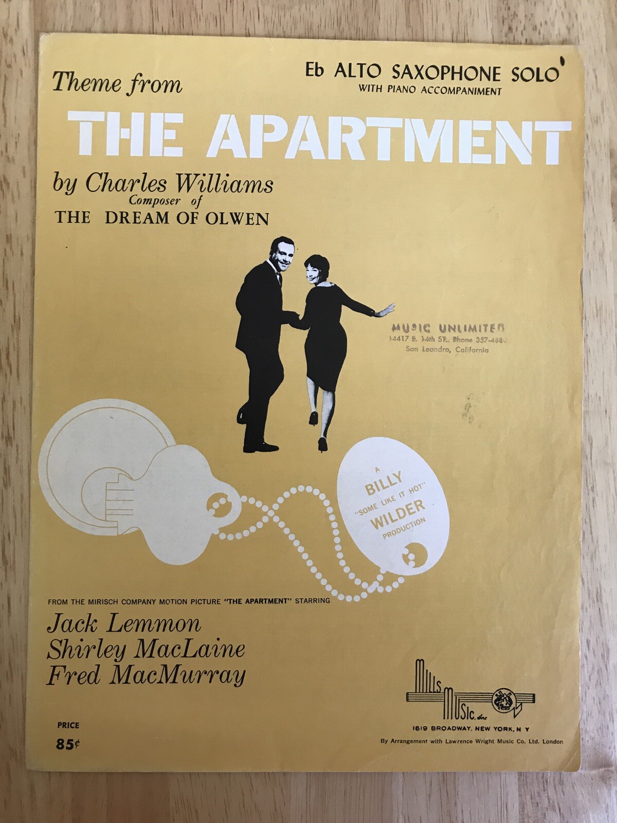 Theme From The Apartment Sheet Music EB Alto Saxophone Solo Mills Music ...